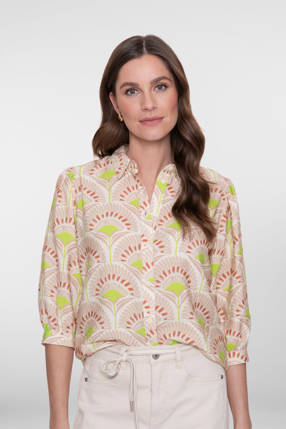 Geisha blouse met waaierprint lime